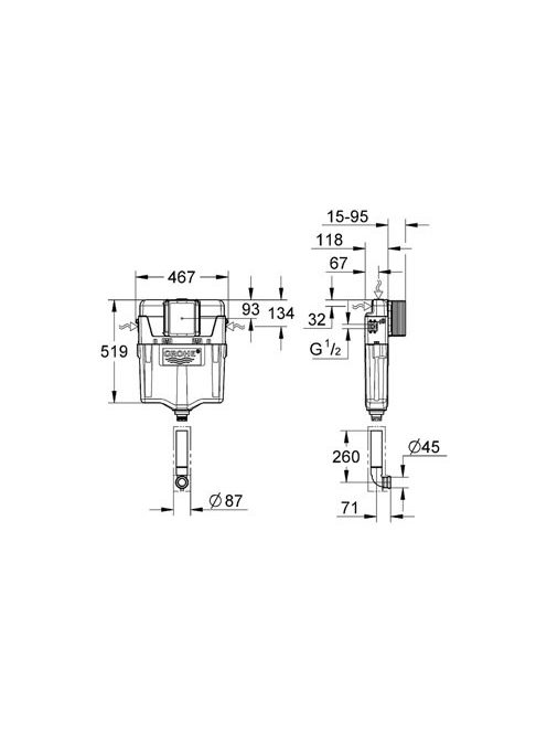 Grohe öblítőtartály GD 2 38661 (38661000) - Fürdőszoba - Fal