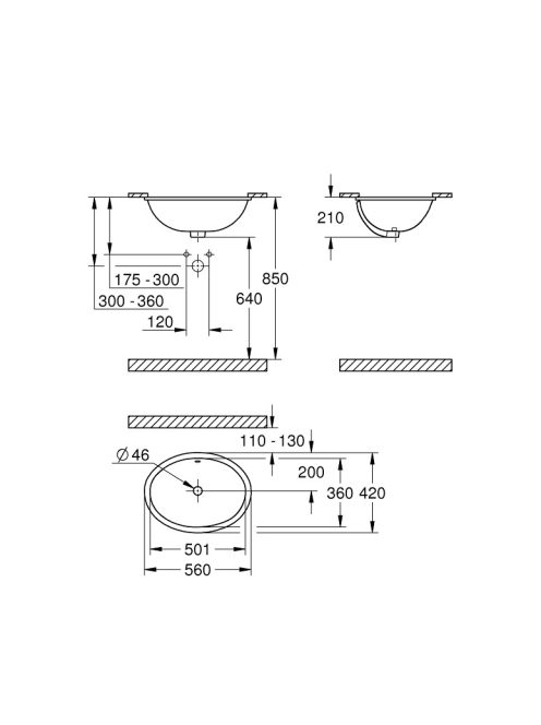 Grohe Bau Ceramic beépíthető 56x42 cm univerzális mosdó túlf