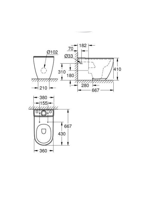 Grohe Essence falhoz tolható monoblokk WC csésze PureGuard b