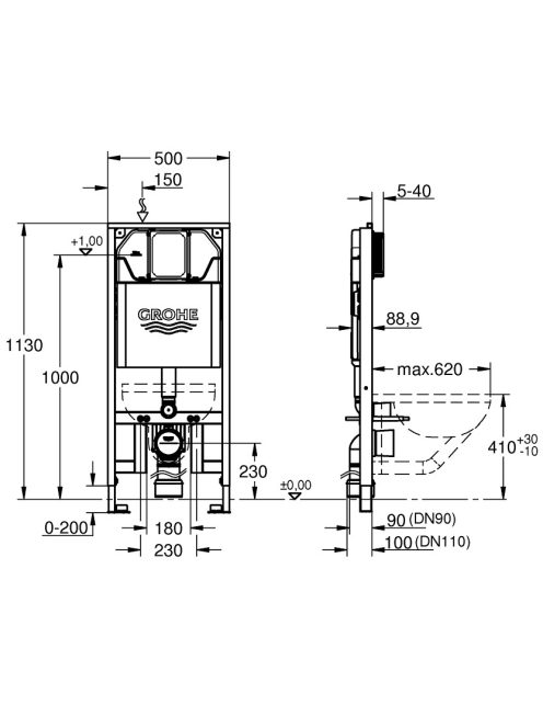 Grohe Rapid SL Slim WC-elem 88,9 mm-es öblítőtartállyal 3968