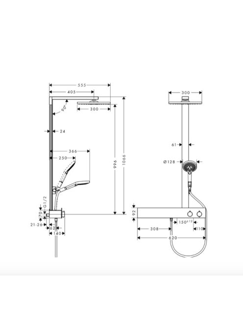 Hansgrohe Raindance E 300 1jet króm showerpipe 600 ST zuhany