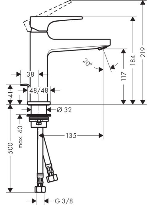Hansgrohe Metropol mosdócsaptelep 100, loop fogantyúval, aut