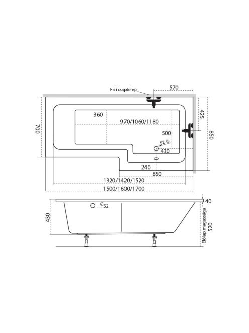 M-Acryl Linea 160x70/85 akril kád balos 12142 - Fürdőszoba