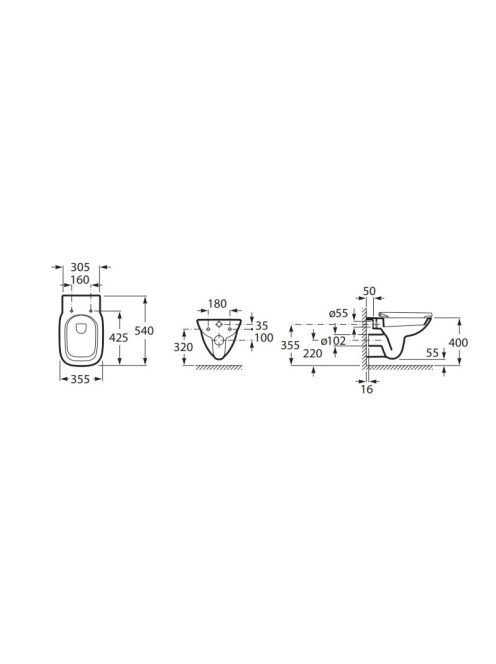 Roca Debba Rimless fali WC csésze mélyöblítésű A34699L000