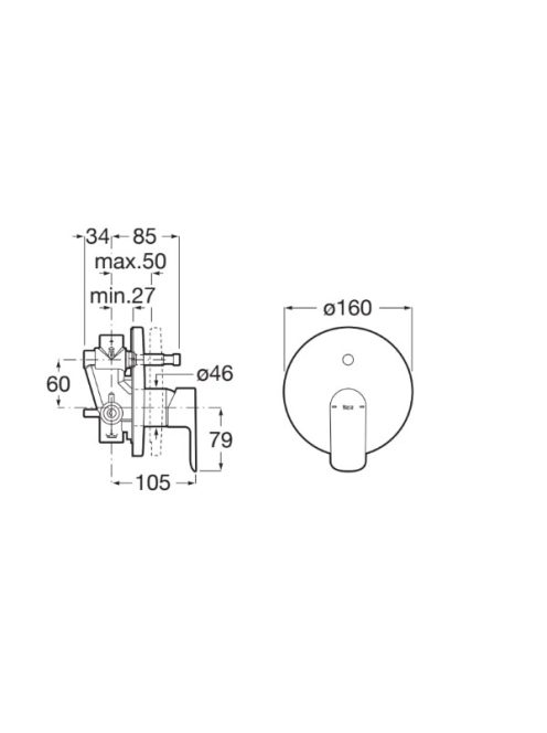 Roca Cala rejtett kád/zuhany keverőcsaptelep Evershine bevon