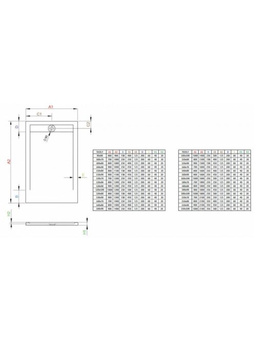 Radaway Teos F 100x70 fekete téglalap alakú zuhanytálca szif