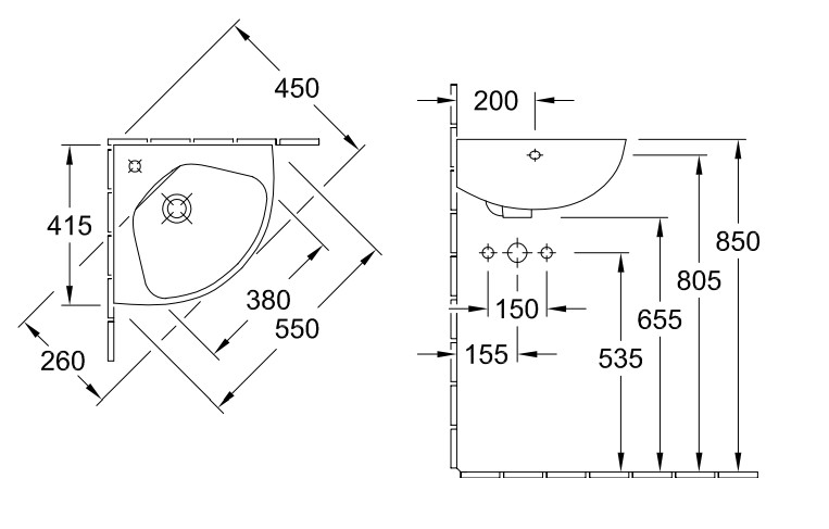 Villeroy and Boch O.novo sarok kézmosó 73274001 - Fürdőszoba