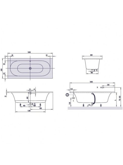 Villeroy & Boch Loop & Friends Oval Duo 1800x800 kád UBA180L